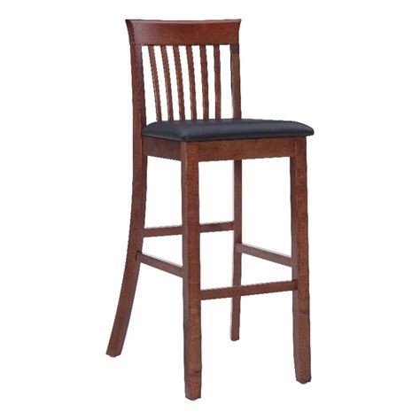Pemberly Row Wood Craftsman 31 Mission Back Faux Leather Bar Stool In