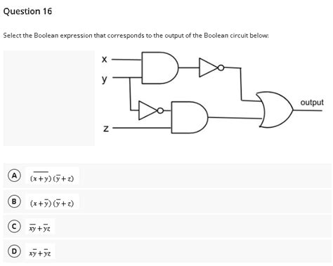 solved select the boolean expression that corresponds to the