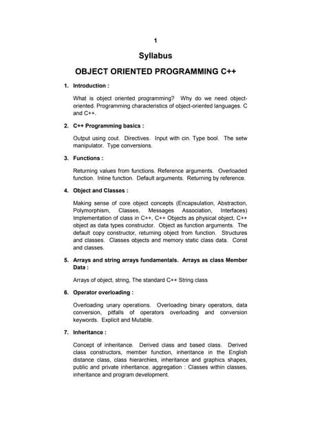 Mca Sem Iii Paper I Object Oriented Programming Pdf