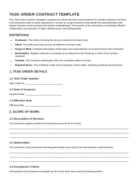Task Order Contract Template Form Fill Online Printable Fillable