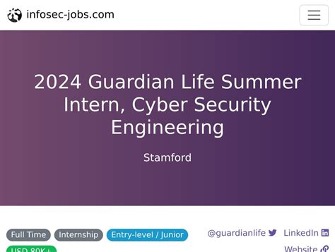 [hiring] 2024 Guardian Life Summer Intern Cyber Security Engineering In Stamford R Infosec Jobs