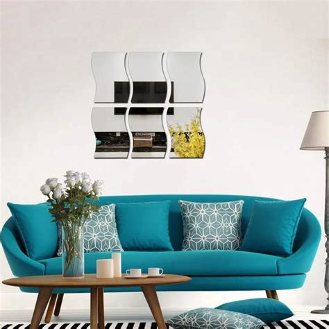 6 шт в форме волн самоклеющаяся клейкая плитка 3d зеркальные наклейки для комнаты украшения