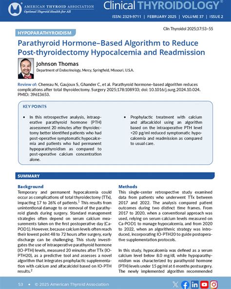 Parathyroid Hormonebased Algorithm To Reduce Post Thyroidectomy