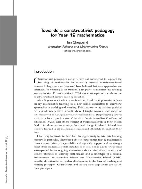 Towards A Constructivist Pedagogy For Year 12 Mathematics Pdf Constructivism Philosophy Of