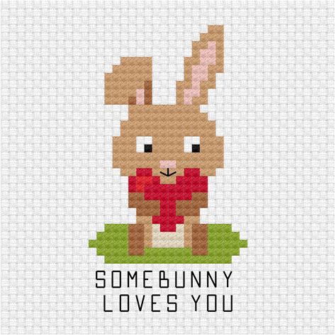 Somebunny Loves You Cross Stitch Pattern Ringcat Design Cross