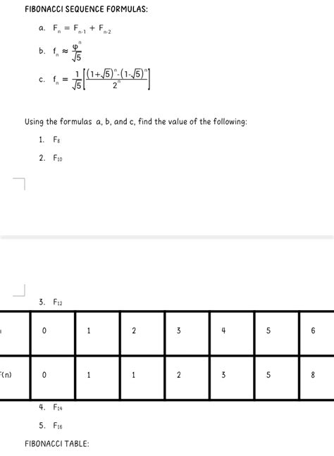 FIBONACCI SEQUENCE FORMULAS a Fn Fn 1 Fn 2 b | StudyX