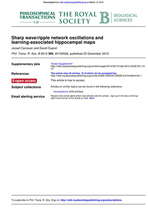 Pdf Sharp Waveripple Network Oscillations And Learning Associated