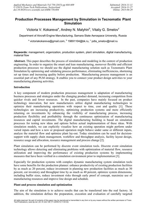 Pdf Production Processes Management By Simulation In Tecnomatix Plant Simulation