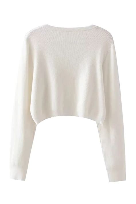 Sophia Round Neck Knitted Cropped Sweater M White Cropped