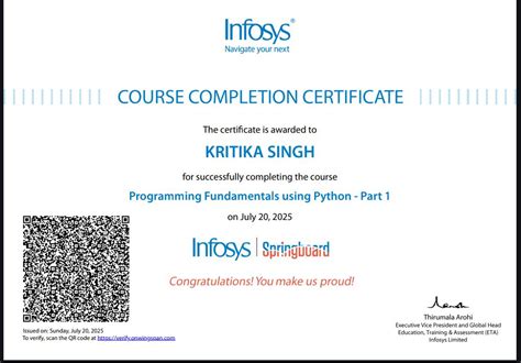 Python Infosysspringboard Certificate Programmingfundamentals Learningjourney Coding