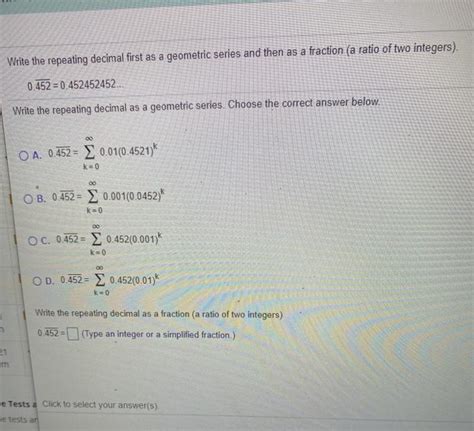 solved write the repeating decimal first as a geometric
