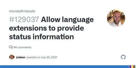 Allow Language Extensions To Provide Status Information · Issue 129037 · Microsoftvscode · Github
