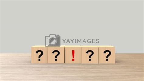 Red Exclamation Mark And Black Question Marks Symbols Word Wooden Cubes On Table Vertical Over
