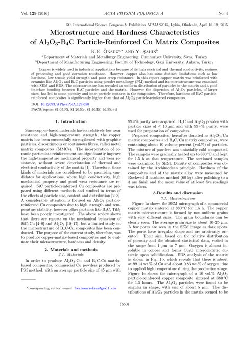 Pdf Microstructure And Hardness Characteristics Of Al 2 O 3 B 4 C Particle Reinforced Cu