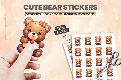 Cute Bear Printable Animal Sticker Graphic By Hurairagraphics