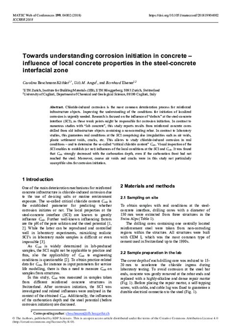 Pdf Towards Understanding Corrosion Initiation In Concrete Influence Of Local Concrete