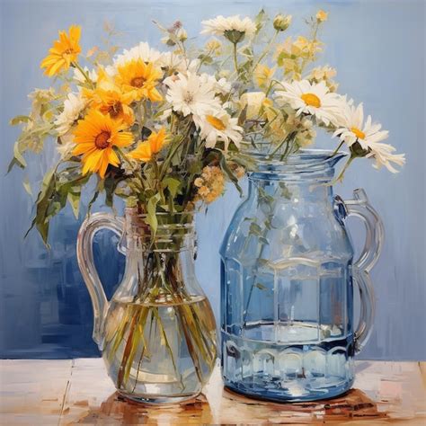 Premium Ai Image Glass Jar And Jug With Flowers Decor