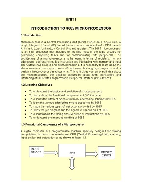 Unit I Introduction To 8085 Microprocessor Pdf Central Processing
