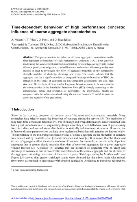 Pdf Time Dependent Behaviour Of High Performance Concrete Influence Of Coarse Aggregate