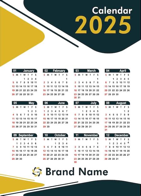 2025 년 달력 디자인 템플릿 현대 전문 연간 달력 2025 터 일러스트레이션 프리미엄 벡터