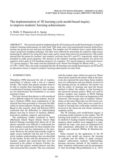 Pdf The Implementation Of 5e Learning Cycle Model Based Inquiry To