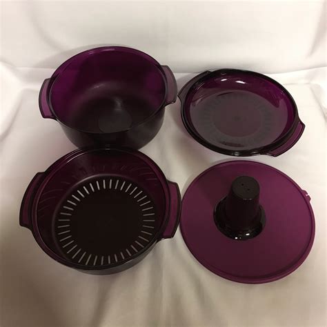 Tupperware Tupperwave Stack Cooker Cookware System Microwave Jewel Cranberry Set Of 5 3 Qt 34