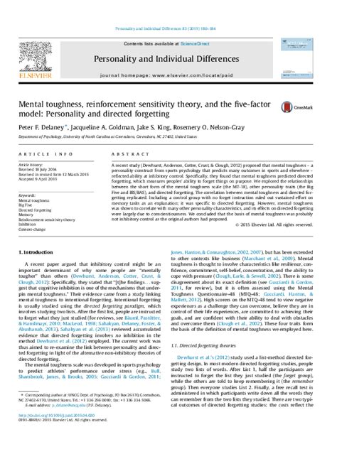 Pdf Mental Toughness Reinforcement Sensitivity Theory And The Five