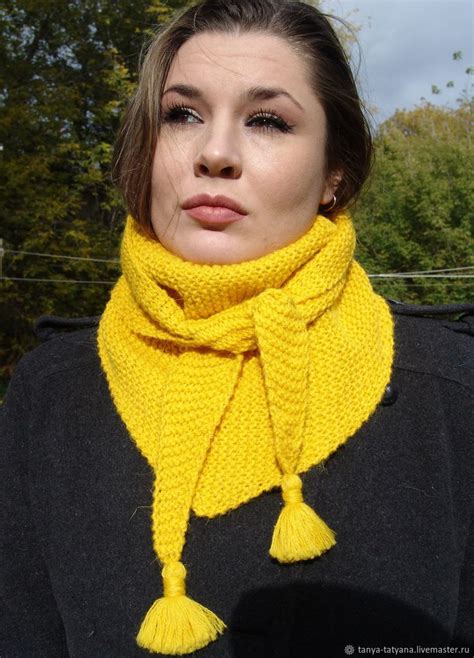 Купить Шарф бактус вязаный шерстяной Французская горчица желтый в интернет магазине на Ярмарке
