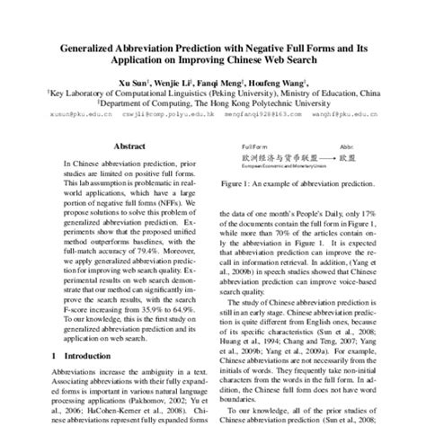 Generalized Abbreviation Prediction With Negative Full Forms And Its