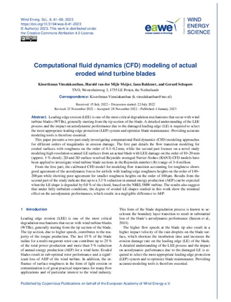 Pdf Computational Fluid Dynamics Cfd Modeling Of Actual Eroded Wind