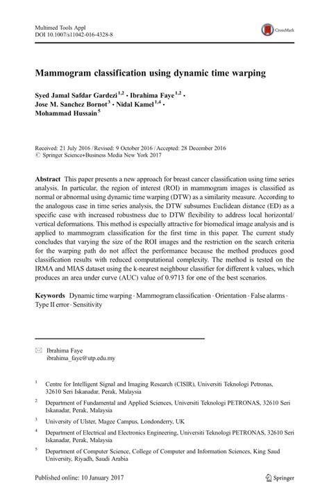 Pdf Mammogram Classification Using Dynamic Time Warping