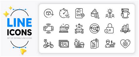 Heart Timer And Teamwork Chart Line Icons Vector Image