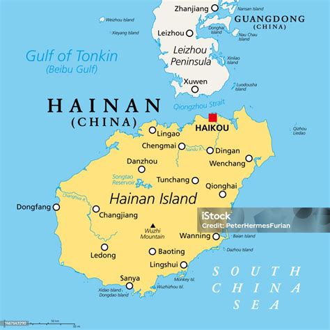 Hainan Southernmost Province Of China Prc Political Map Stock