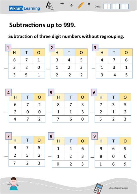 Download Subtractions Up To 999 Worksheets