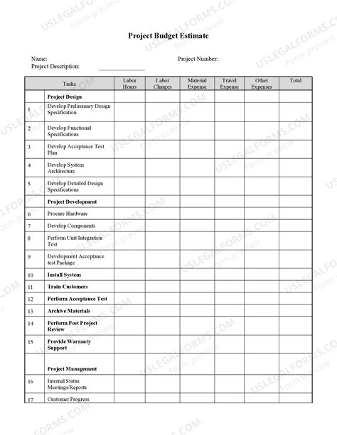 It Project Budget Estimate 1 Us Legal Forms