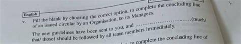 Englishv Fill The Blank By Choosing The Correct Option To Complete The