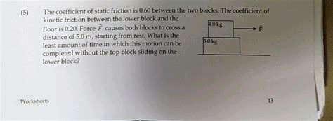 Solved The Coefficient Of Static Friction Is Between Chegg