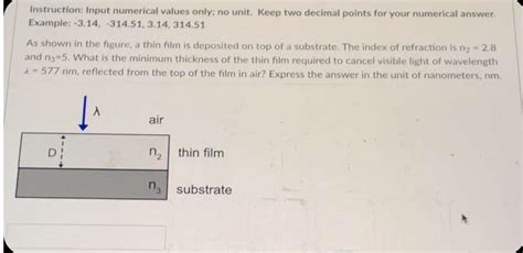 solved instruction input numerical values only no unit