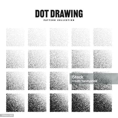 정사각형 모양의 점선 객체 Stipple 요소 찌르기 점웍 그리기 점을 사용한 음영 픽셀 분해 하프톤 효과 화이트 노이즈 거친