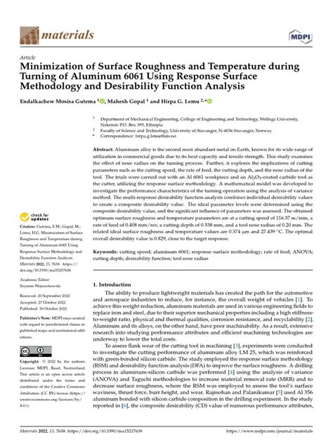 Minimization Of Surface Roughness And Temperature Pdf Mathematical Optimization Machining
