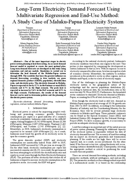 Long Term Electricity Demand Forecast Using Multivariate Regression And