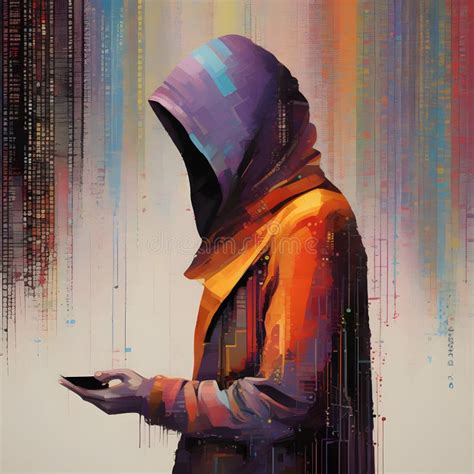 a vibrant flowing of colorful silhouette cyber crime hacker breaking