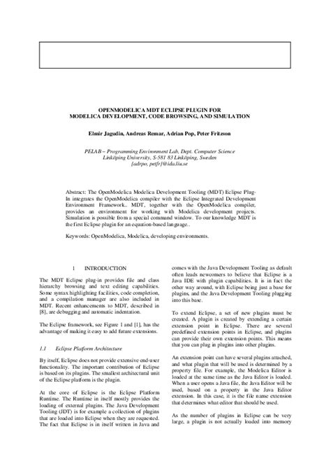 Pdf Openmodelica Mdt Eclipse Plugin For Modelica Development Code