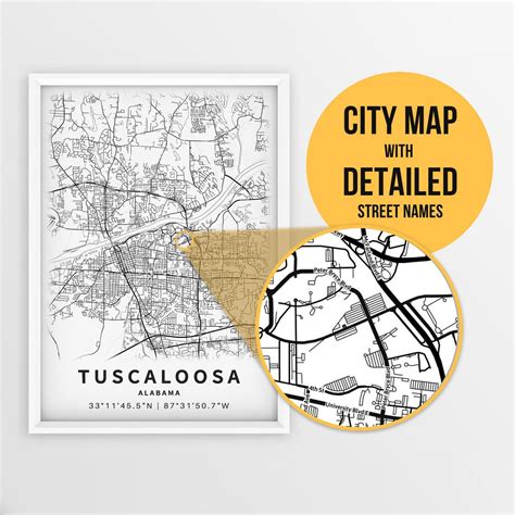 Printable Map Of Tuscaloosa Alabama Usa With Street Names Instant