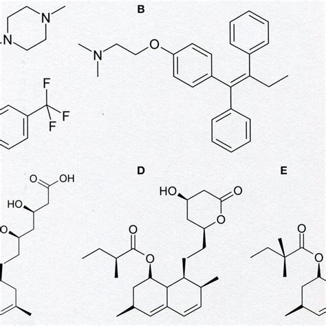 Chemical Structure Of Trifluoperazine A Tamoxifen B Pravastatin