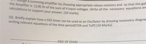 Solved Suming Amplifier By Choosing Appropriate Values
