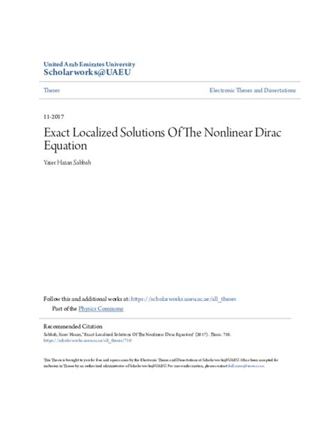 Pdf Exact Localized Solutions Of The Nonlinear Dirac Equation Hasan Sabbah