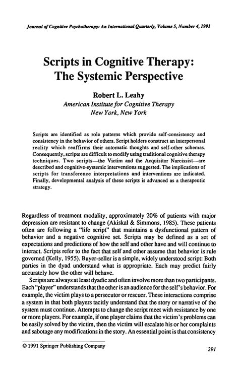 Pdf Scripts In Cognitive Therapy The Systemic Perspective