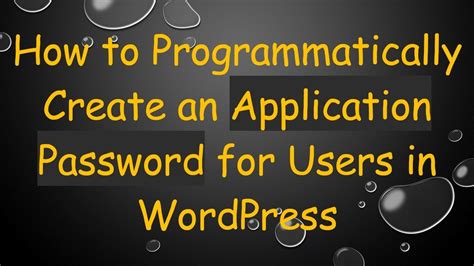 How To Programmatically Create An Application Password For Users In