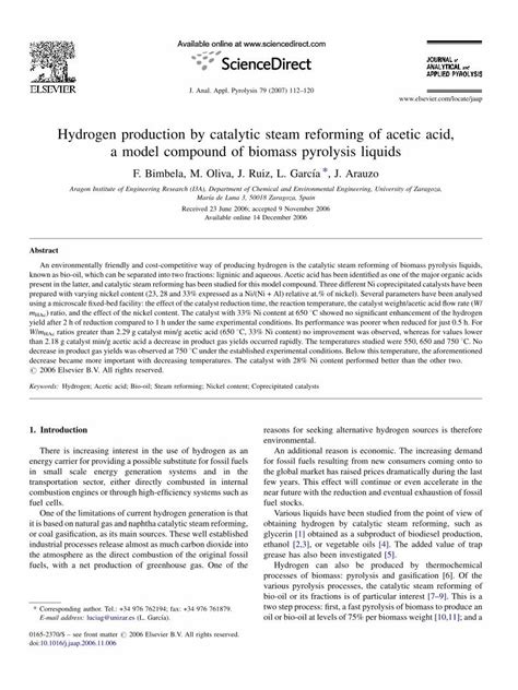 Pdf Hydrogen Production By Catalytic Steam Reforming Of Acetic Acid A Model Compound Of